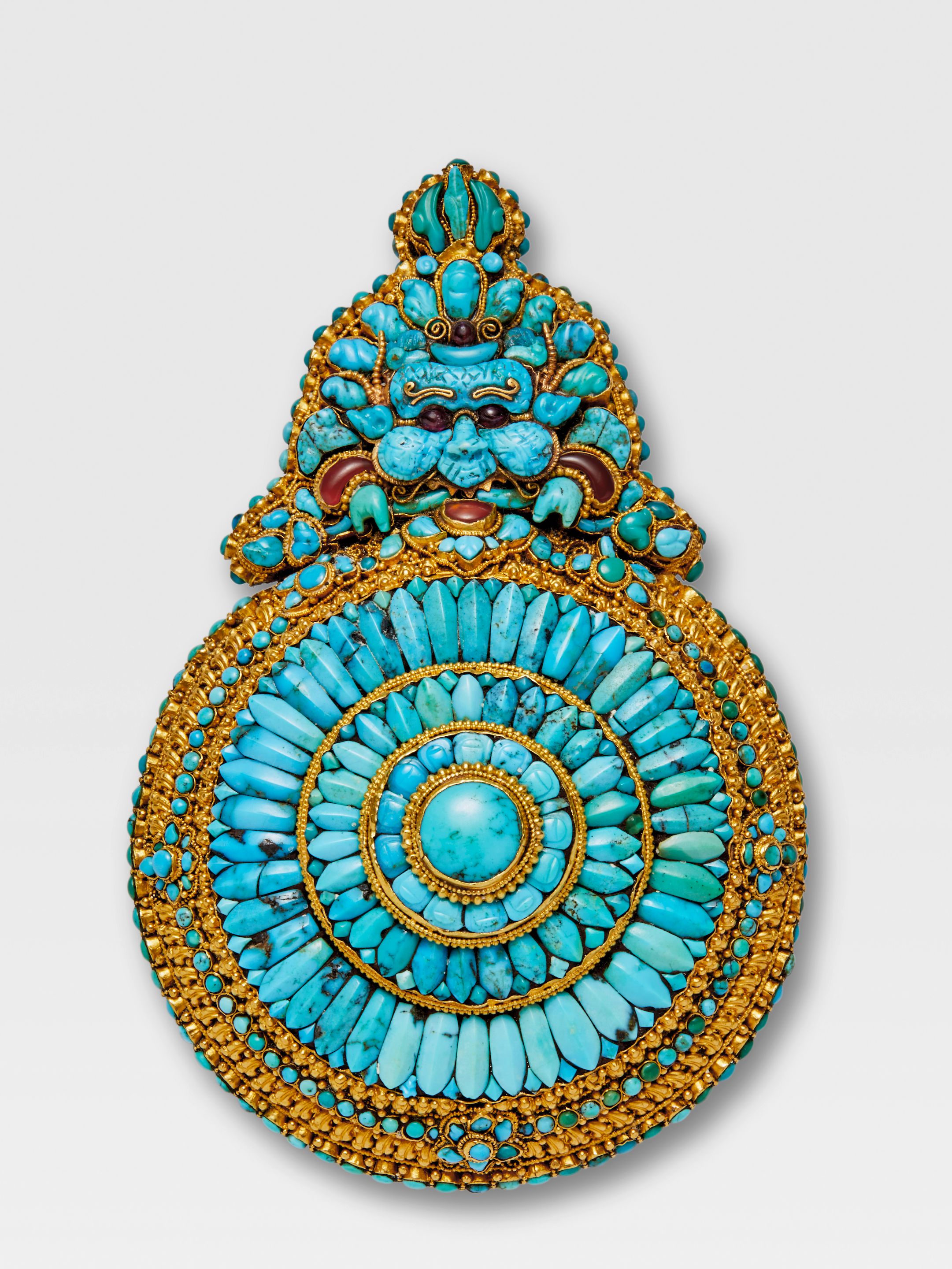 Bonhams : A TURQUOISE AND GOLD 'MOONEATER' (CHEPPU) LHASA, TIBET, CIRCA ...