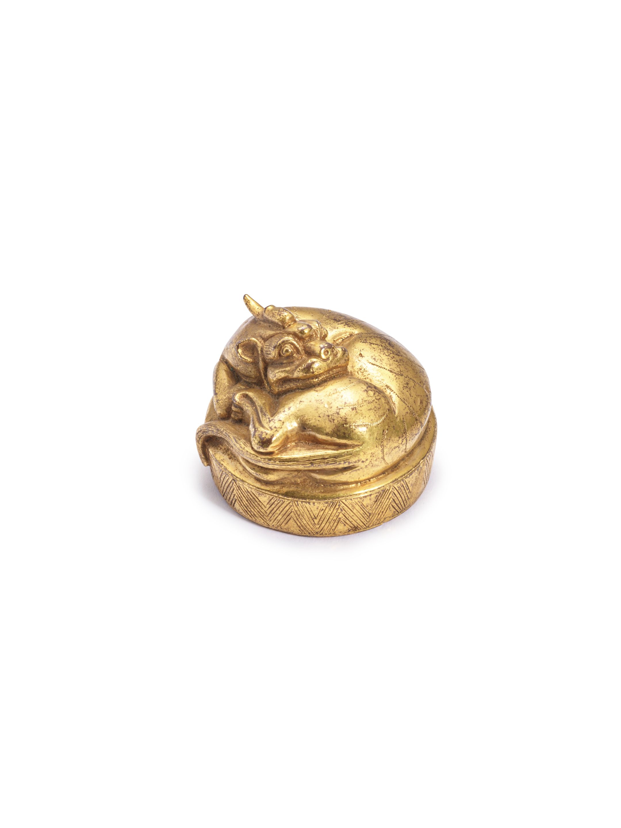 Bonhams : A GILT-BRONZE 'MYTHICAL BEAST' WEIGHT Qing Dynasty
