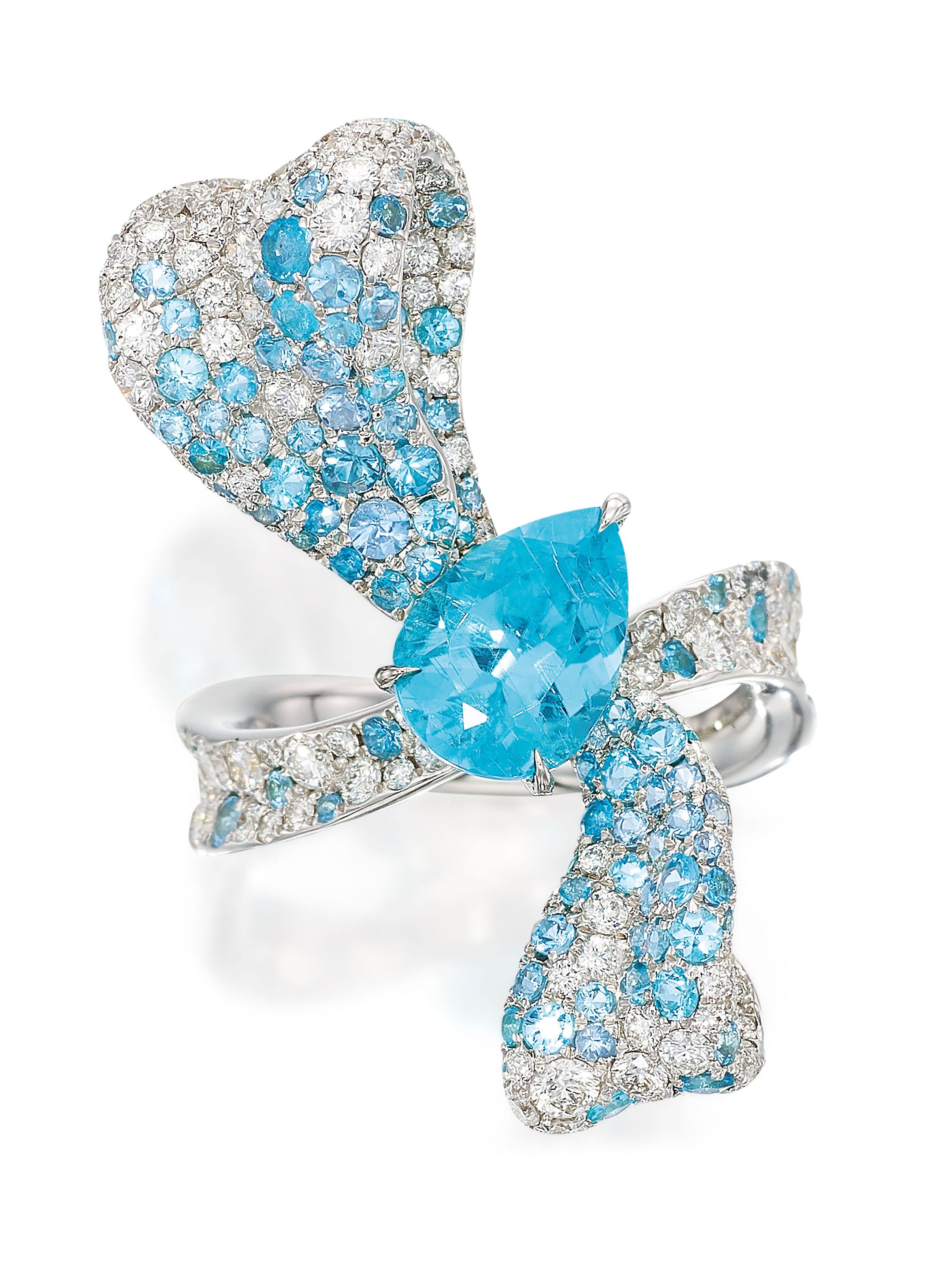 Bonhams : PARAIBA TOURMALINE AND DIAMOND 'RIBBON' RING