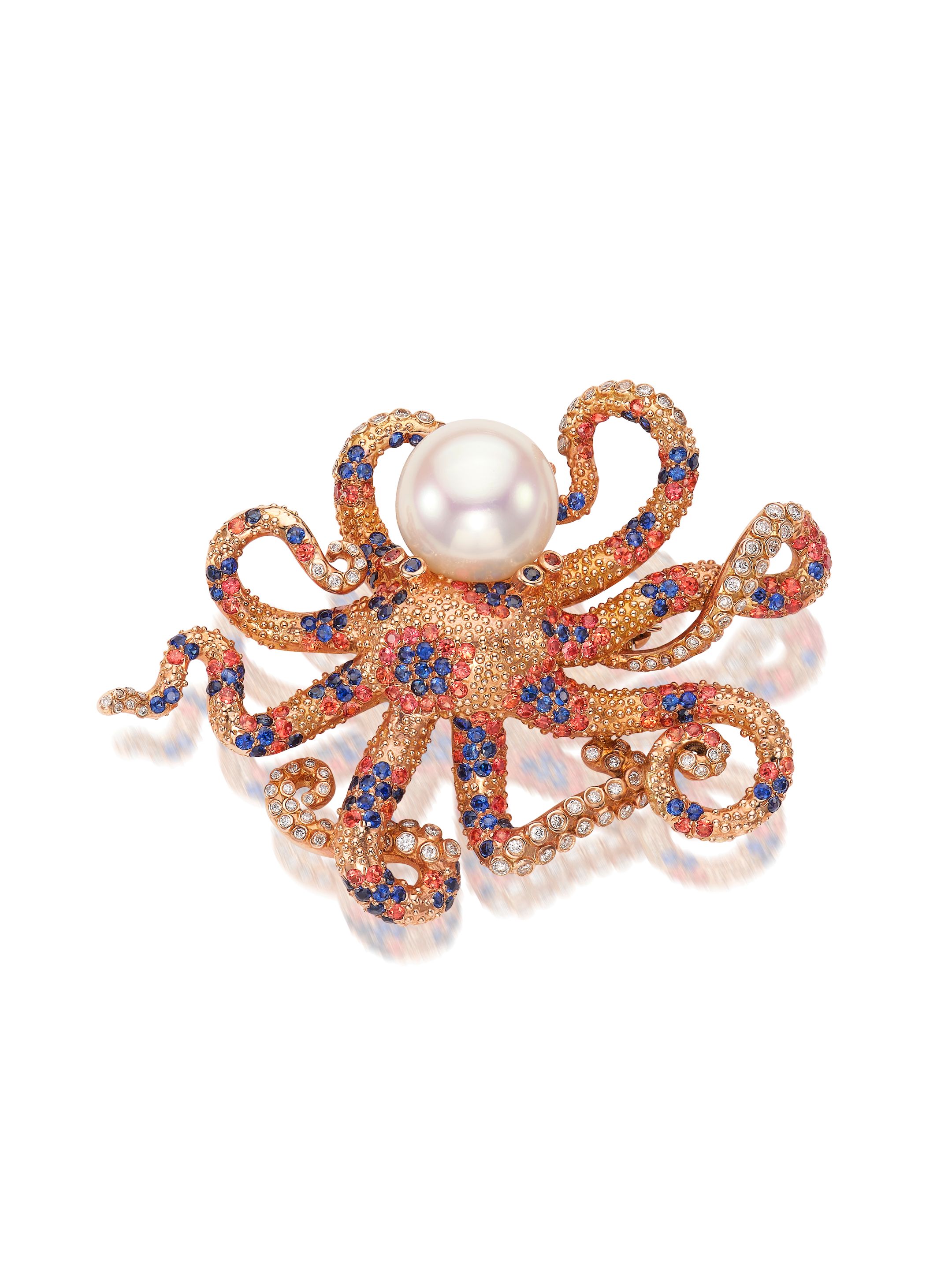 Bonhams : CULTURED PEARL, GEM-SET AND DIAMOND 'OCTOPUS' BROOCH