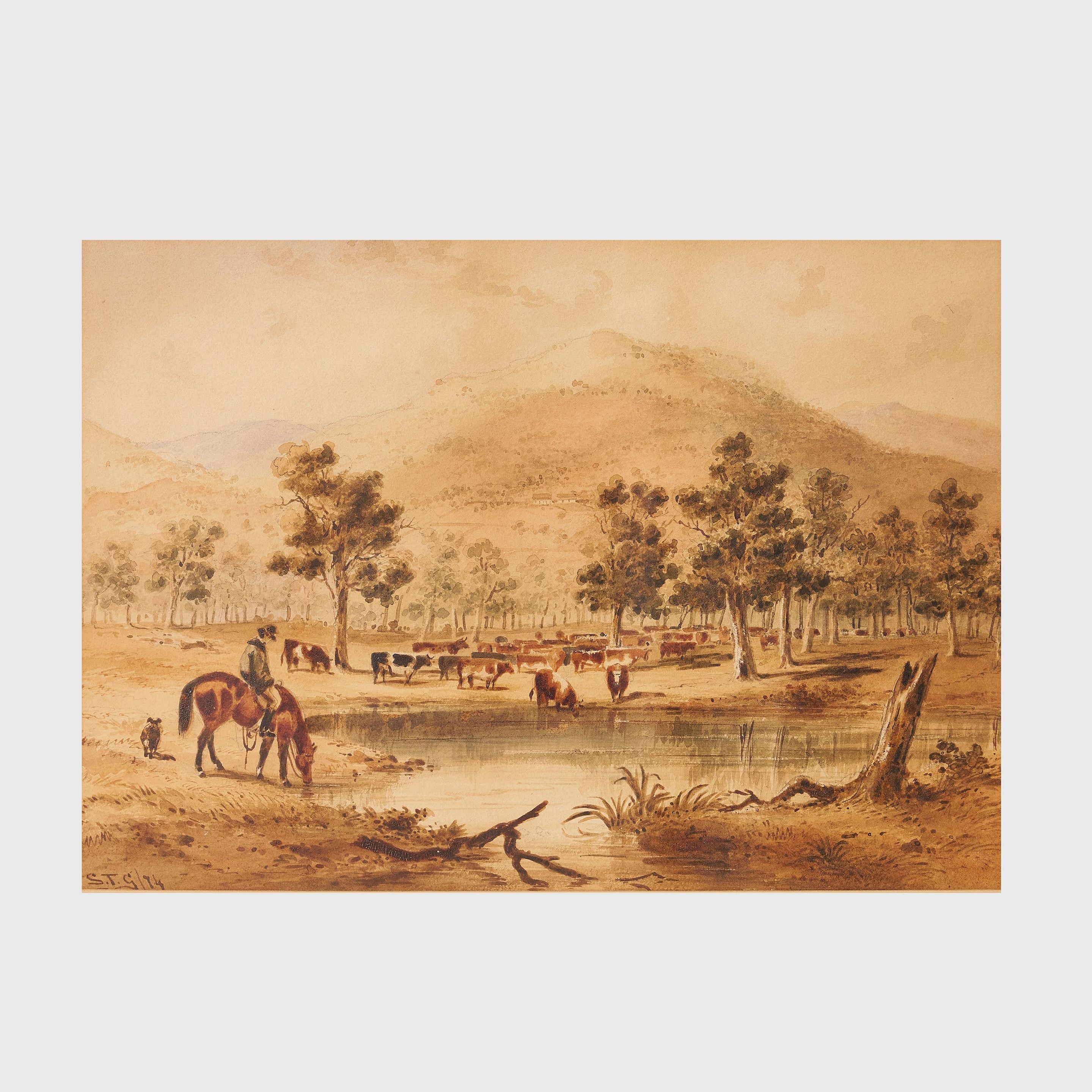 Bonhams : Samuel Thomas Gill (1818-1880) Stockman by a Creek, 1874