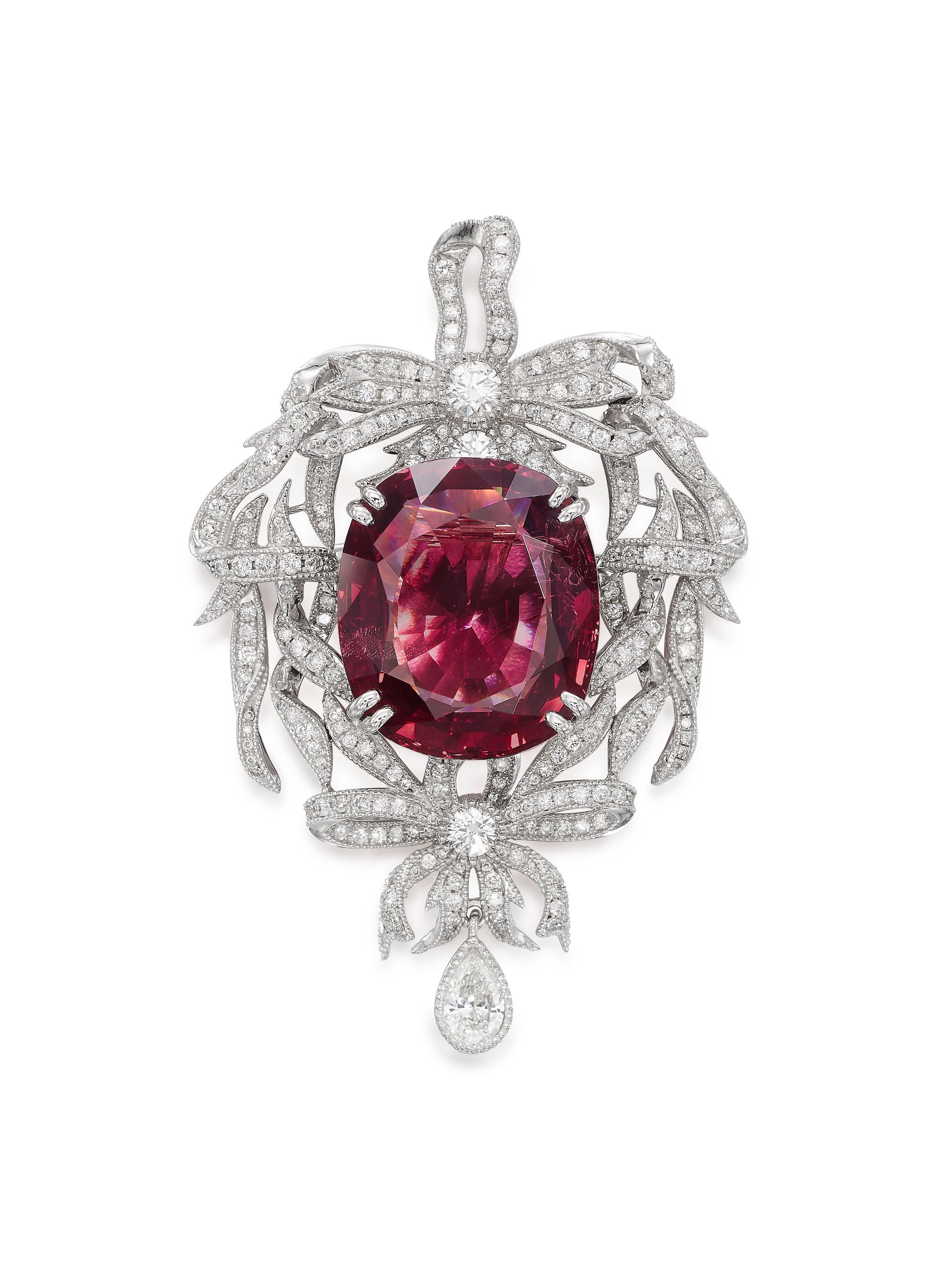 Bonhams : RED SPINEL AND DIAMOND BROOCH/ PENDANT