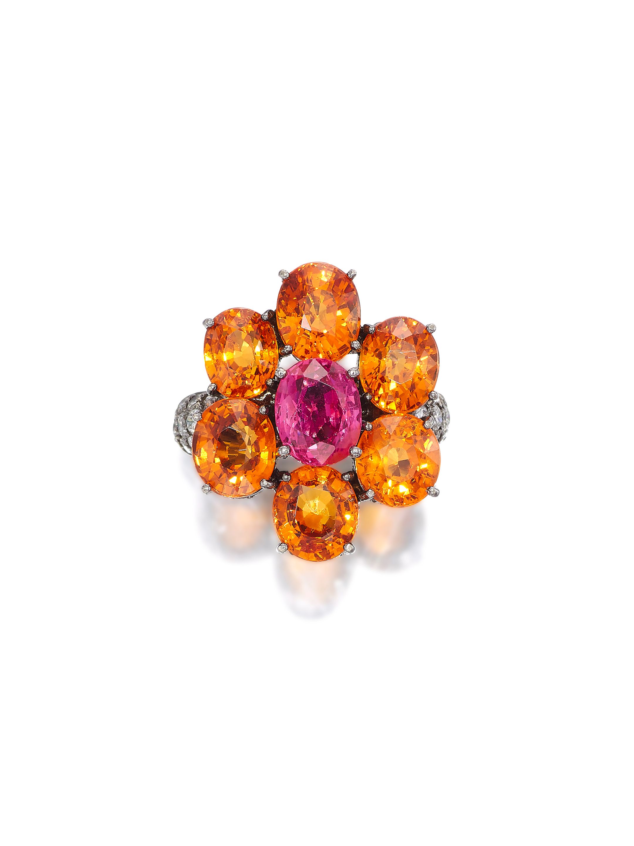 Bonhams : PINK SPINEL, ORANGE GARNET AND DIAMOND RING