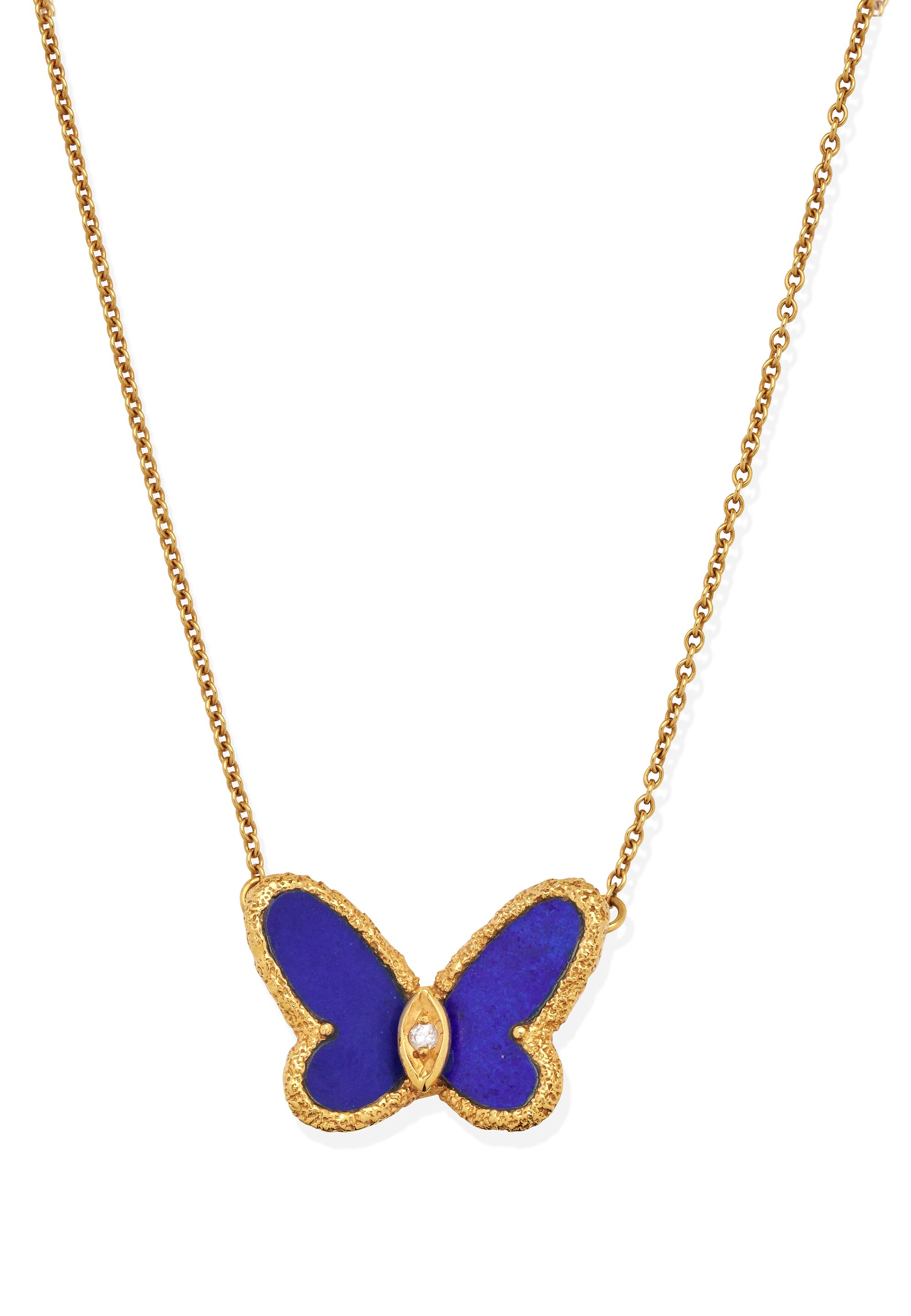 Bonhams : VAN CLEEF & ARPELS DIAMOND AND LAPIS LAZULI BUTTERFLY PENDANT ...