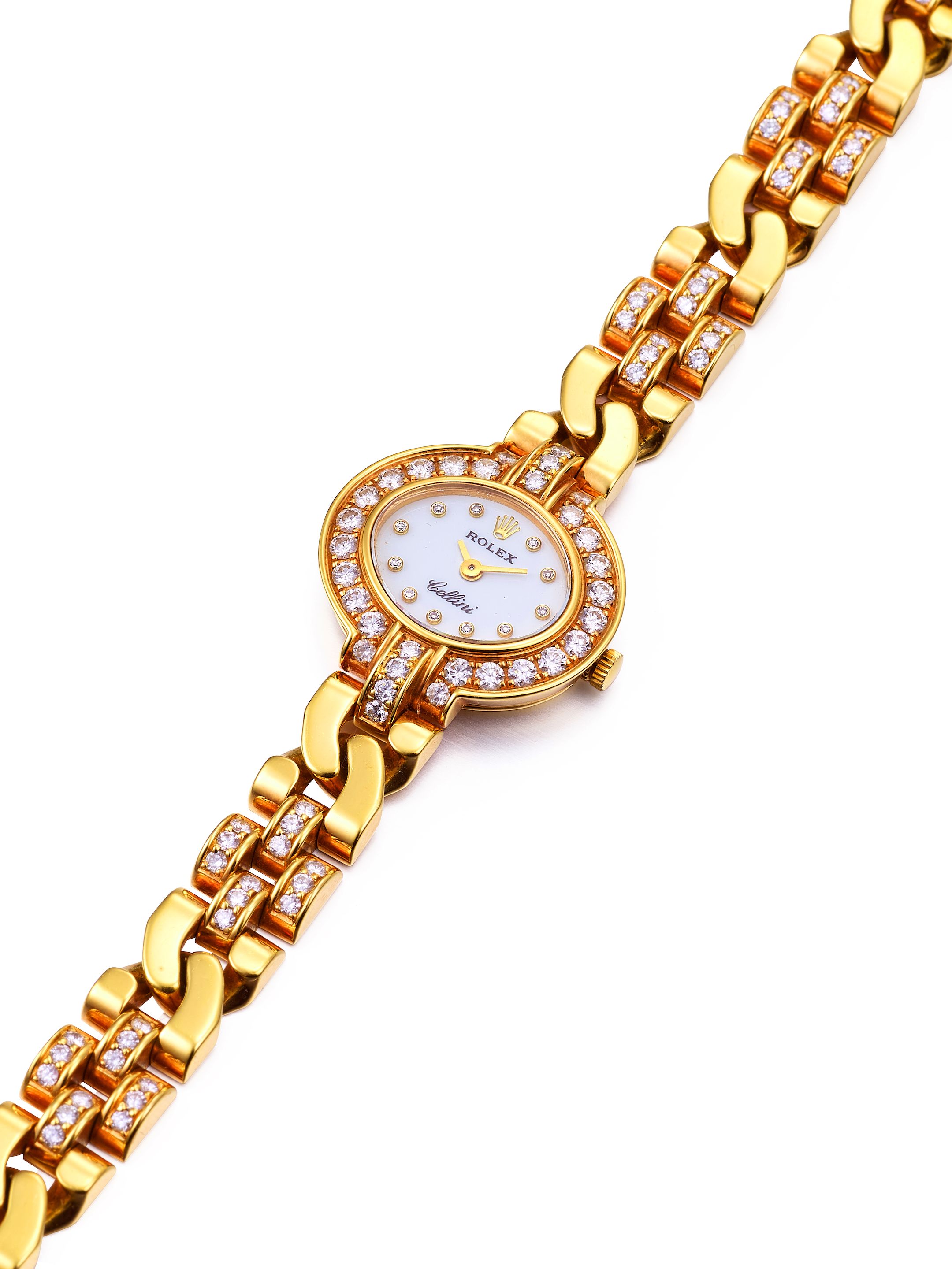 Bonhams : ROLEX CELLINI, REF.2435 A LADY'S YELLOW GOLD AND DIAMOND-SET BRACELET WATCH, CIRCA 1990