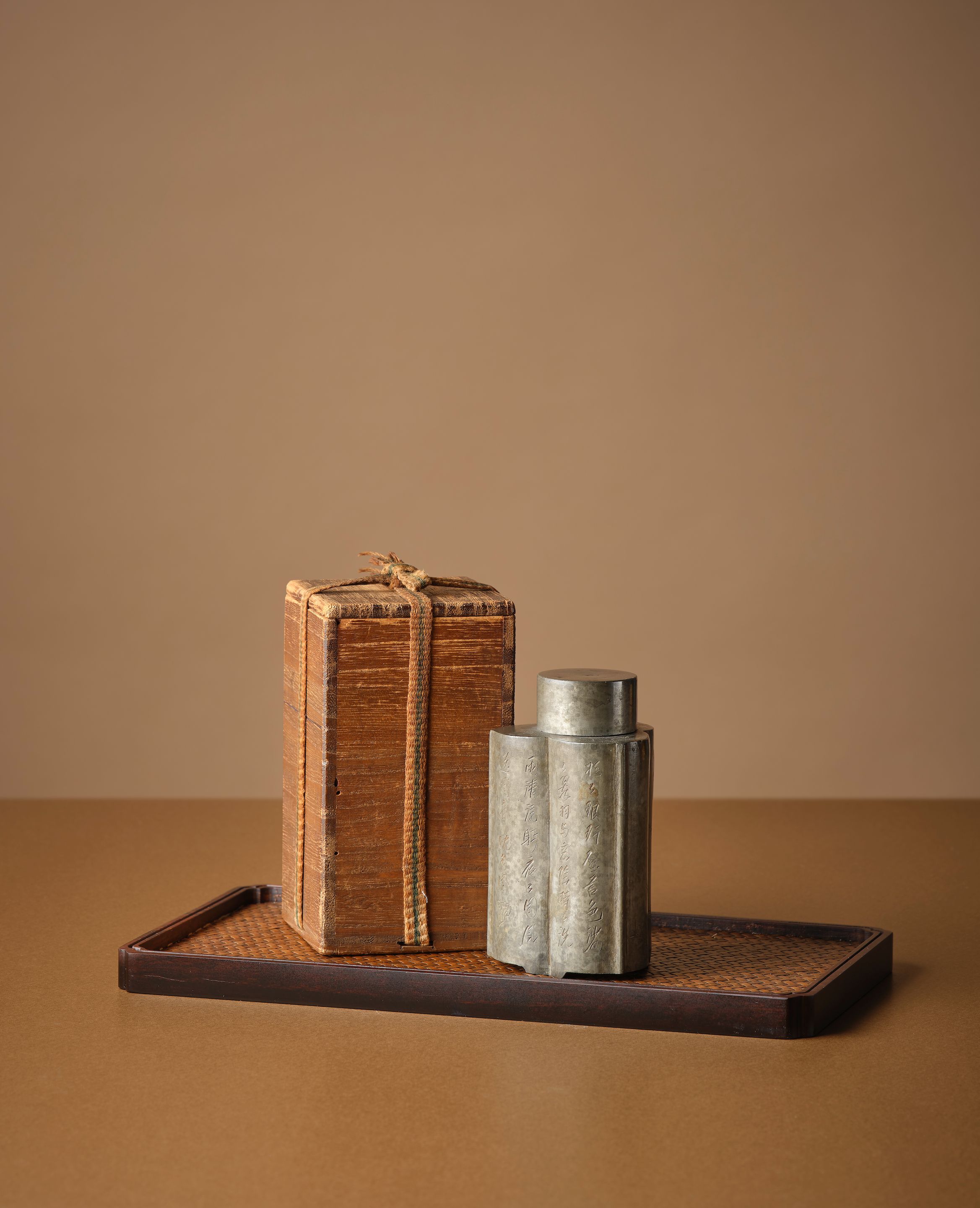 Bonhams : A PEWTER TRILOBED 'BAMBOO' TEA CADDY AND COVER Qing Dynasty ...