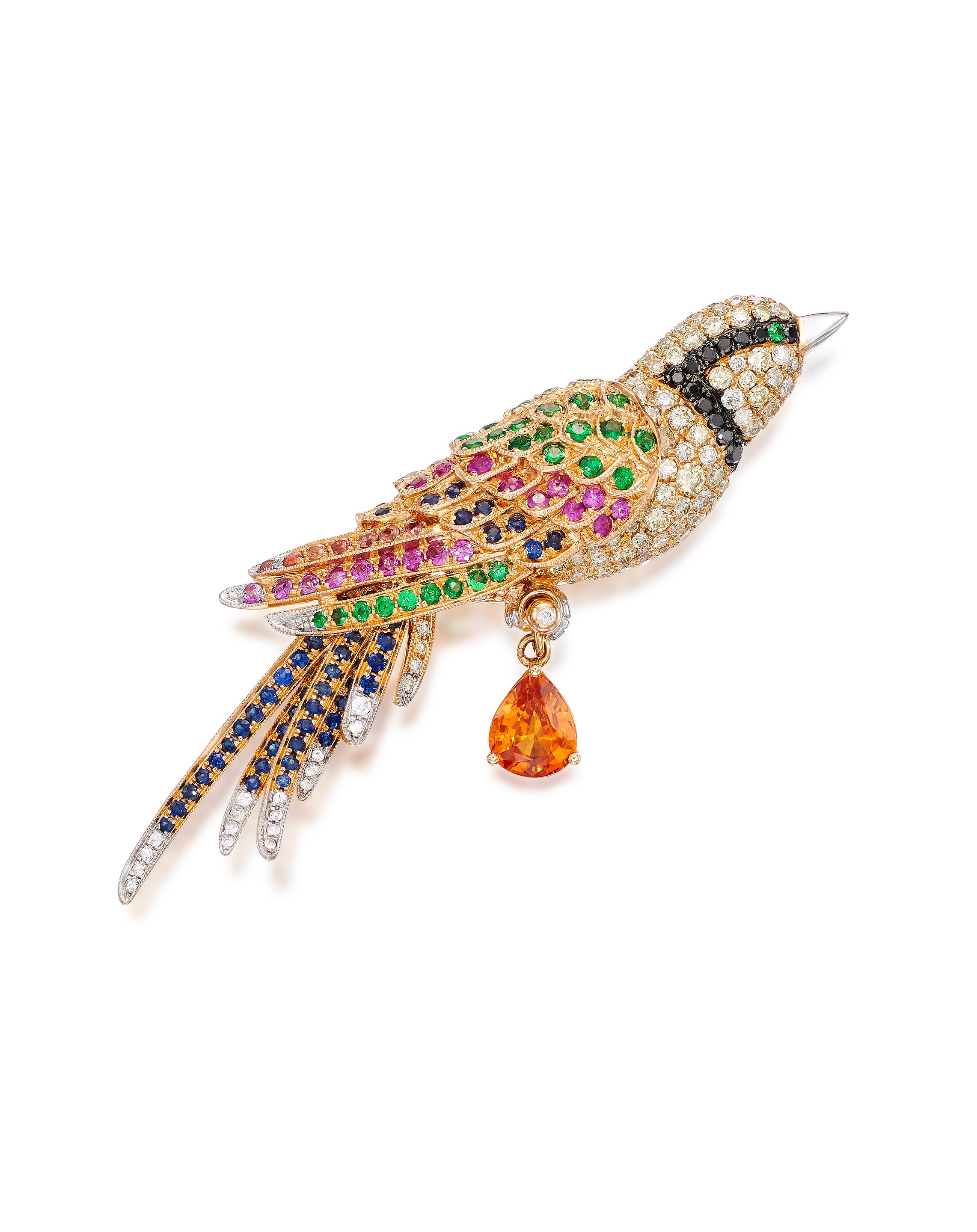 Bonhams : GEM-SET AND DIAMOND 'BIRD' BROOCH