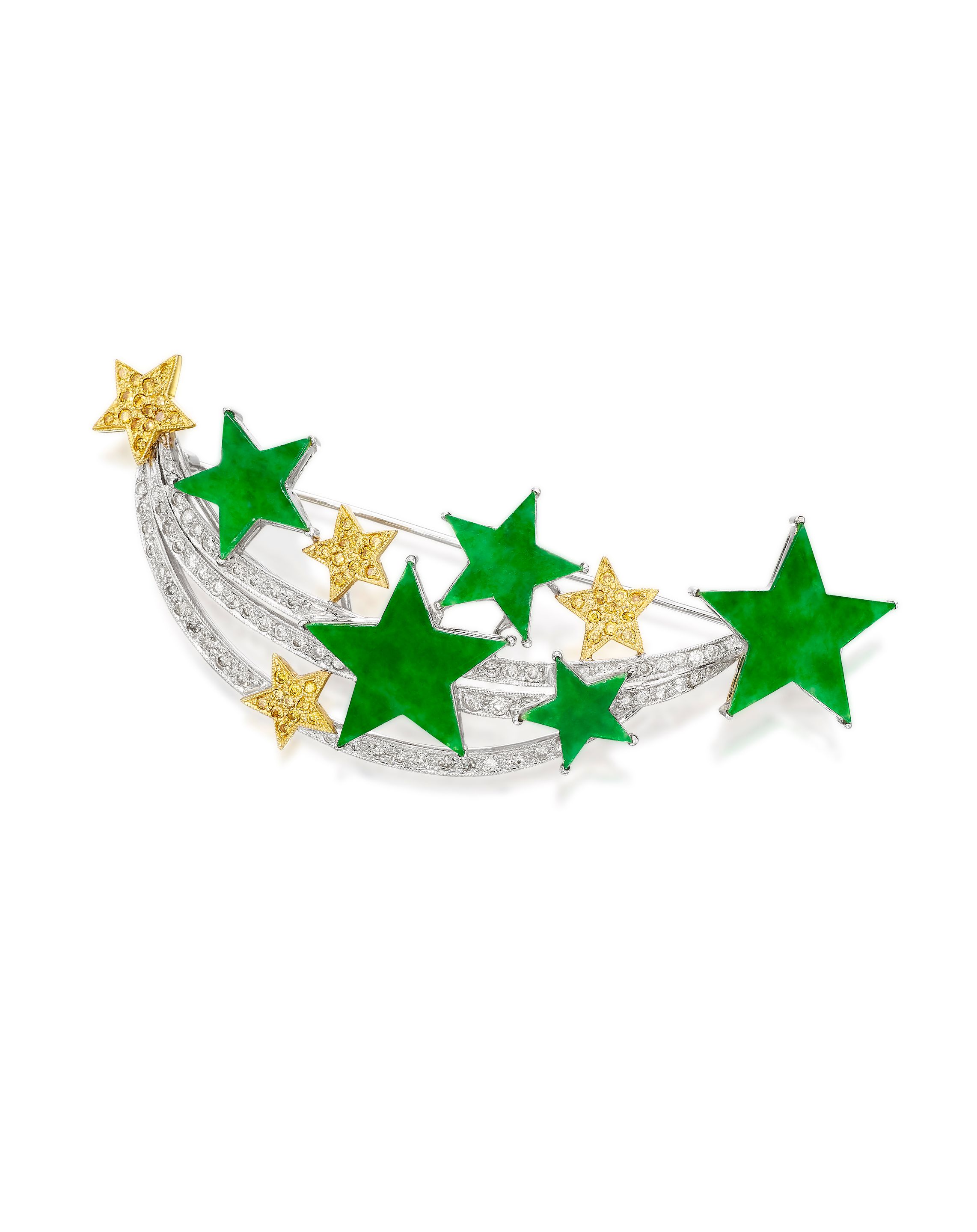 Bonhams : JADEITE, COLOURED DIAMOND AND DIAMOND 'TWINKLING STAR' BROOCH