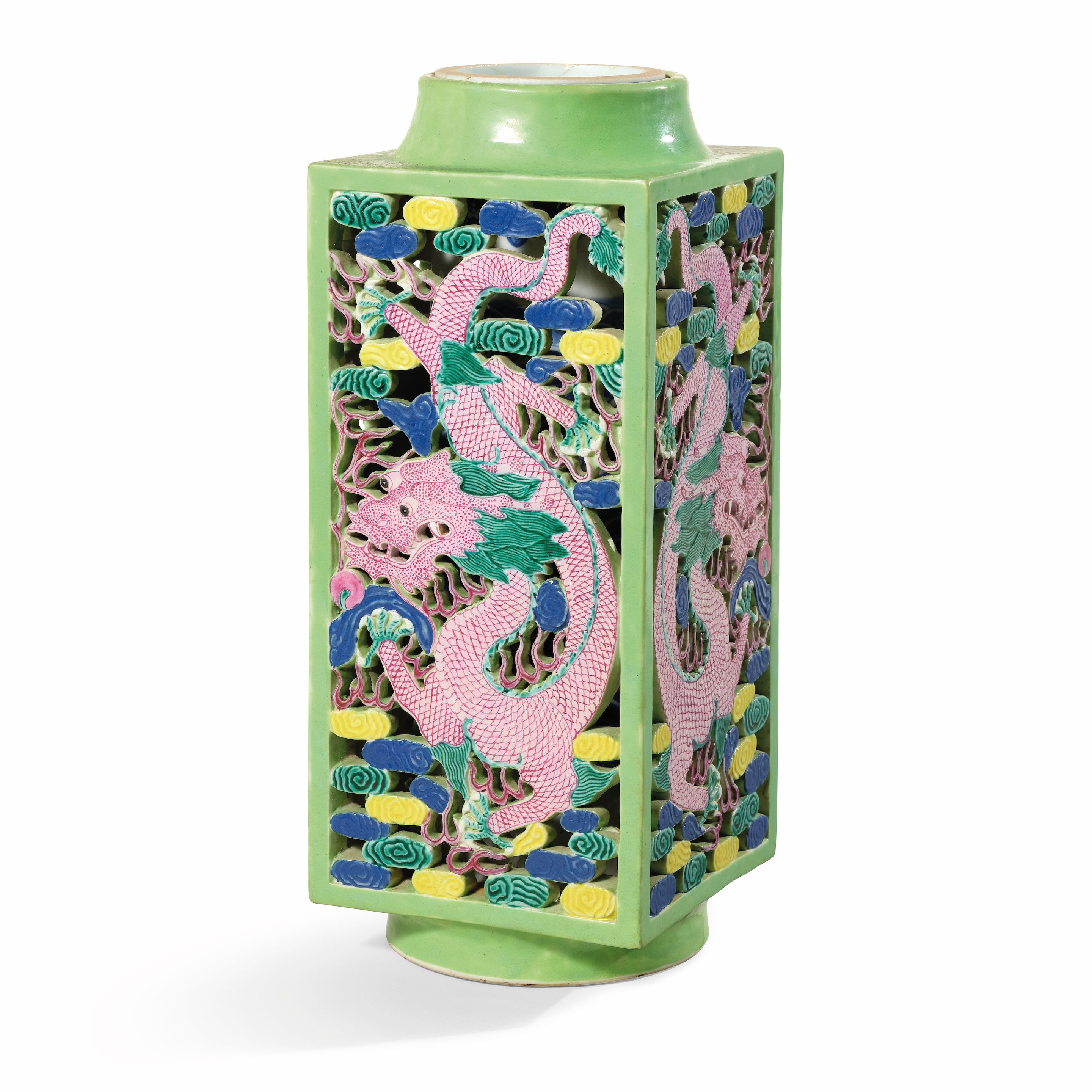 Bonhams : A SUPERB AND RARE RETICULATED FAMILLE-ROSE 'DRAGON' VASE ...